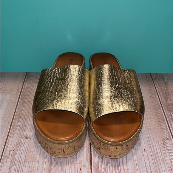 Kurt Geiger | Shoes | Kurt Geiger Metallic Gold Mules With Cork ...